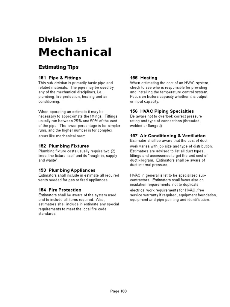 Division 15 Mechanical Estimating Guide | PDF | Hvac | Plumbing