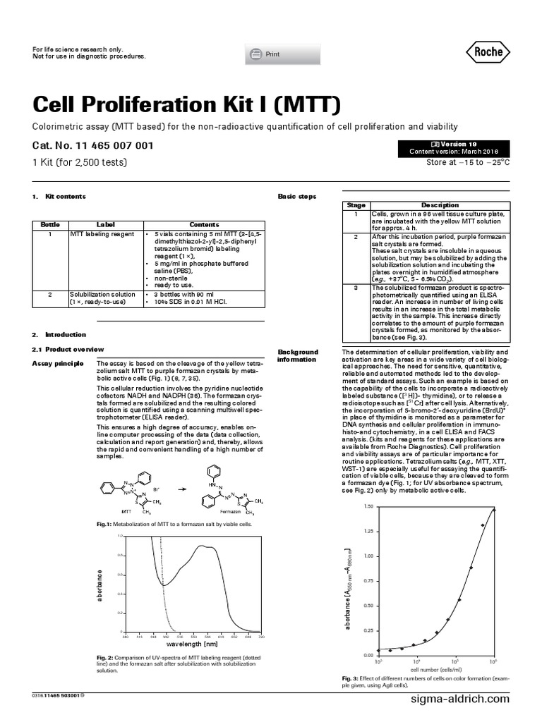 Cell Proliferation Kit I (MTT) : Cat. No. 11 465 007 001 | PDF ...
