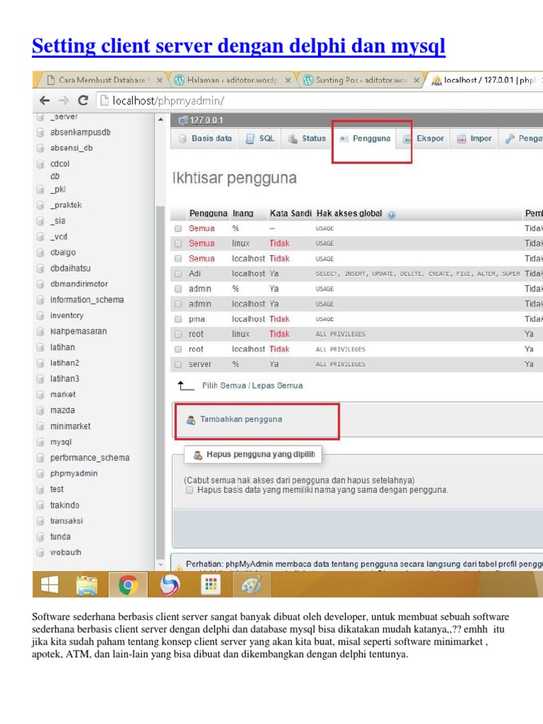 Setting Client Server Dengan Delphi | PDF
