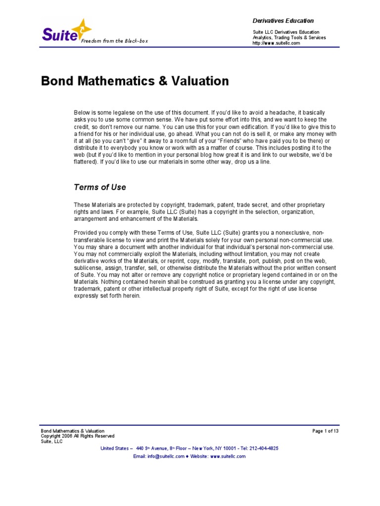 Bond Mathematics Valuation - v2 | PDF | Yield (Finance) | Discounting