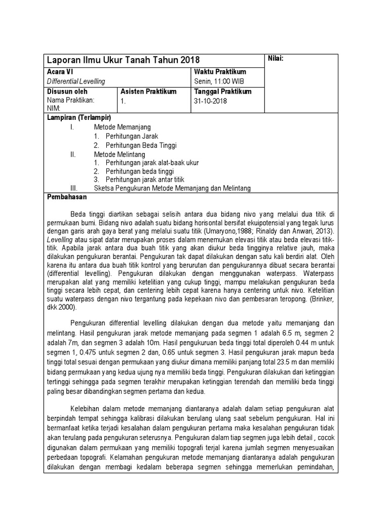 Laporan Ilmu Ukur Tanah-Differential Levelling | PDF