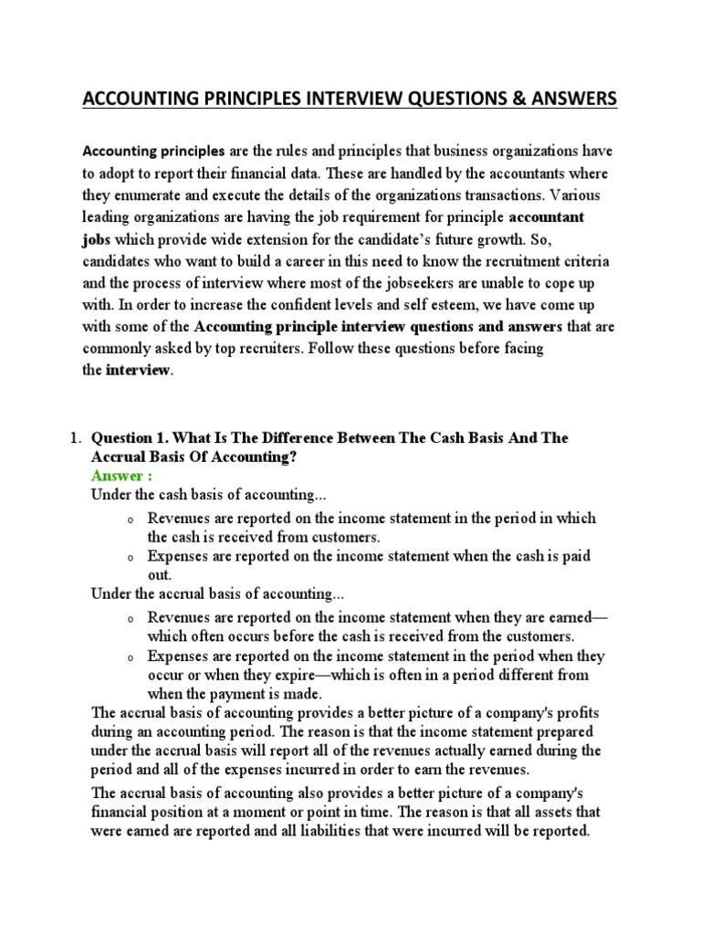 Accounting Principles Interview Questions & Answers | PDF ...