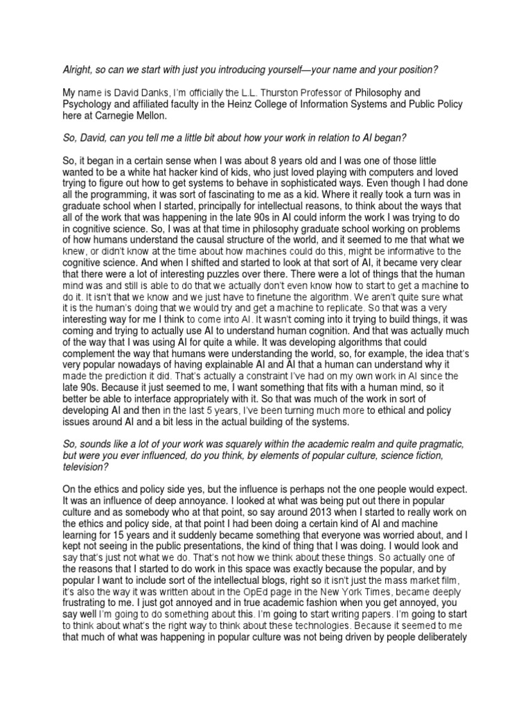 David Danks on AI, Ethics, and Cognition | PDF | Artificial ...