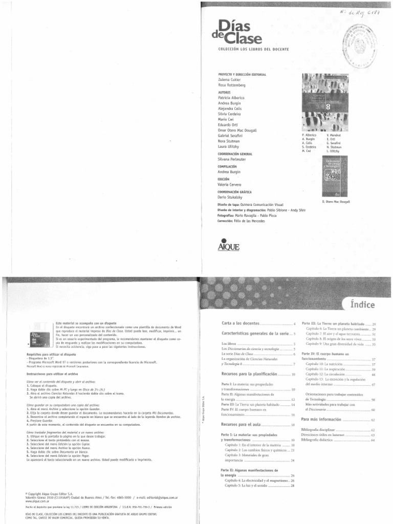 Días de Clase - Cs. Naturales y Tecnología 8. Aique | PDF