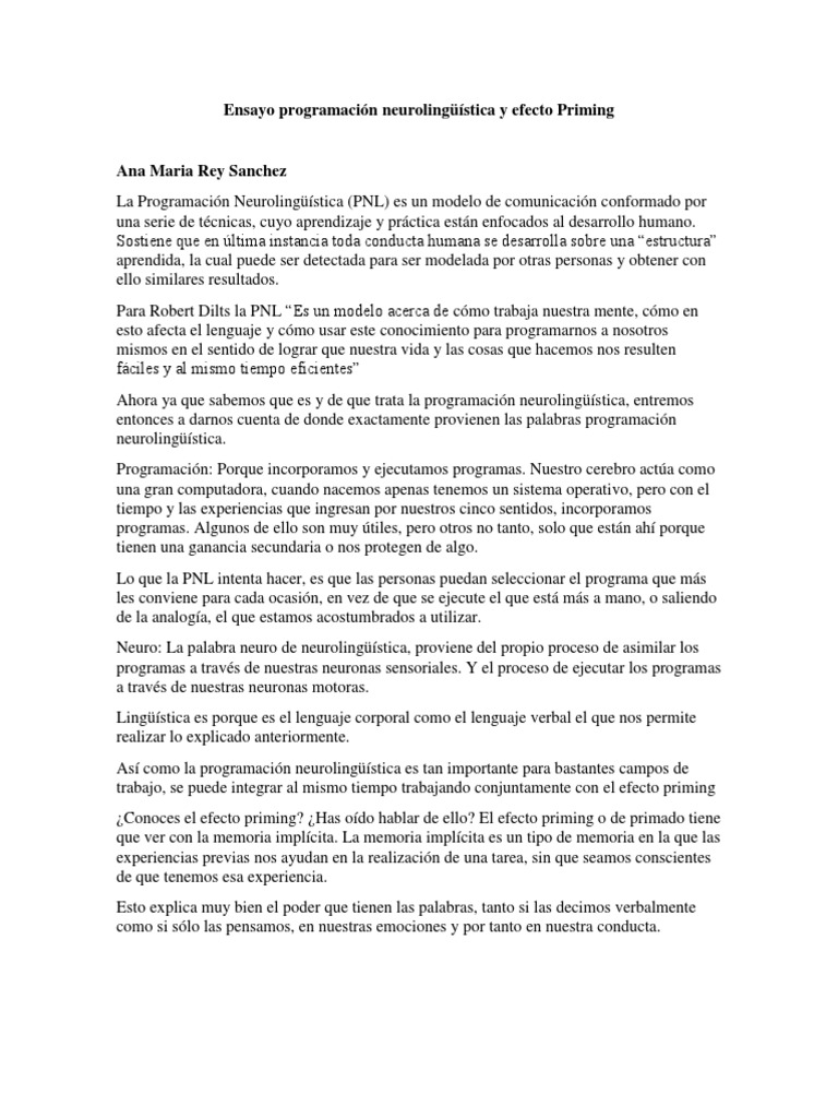 Ensayo Programación Neurolingüística y Efecto Priming | PDF | Programación neurolingüistica ...