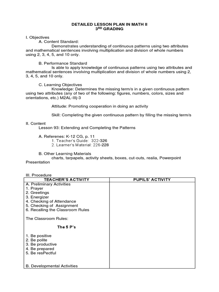 Extending Mathematical Patterns: A Lesson on Completing Missing Terms ...