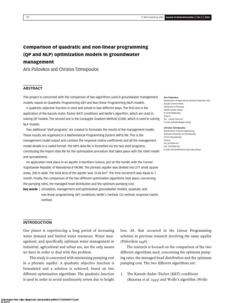 Comparison of Quadratic and Non-Linear Programming (QP and NLP ...