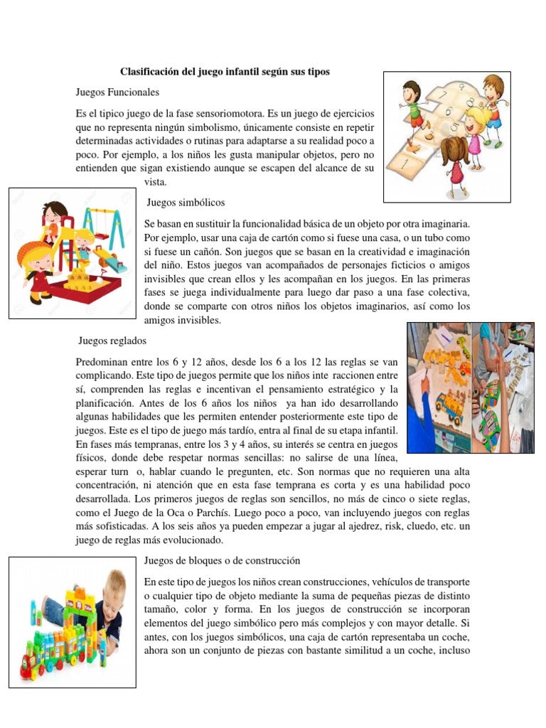 Clasificación Del Juego Infantil Según Sus Tipos Pdf Juguetes Ocio