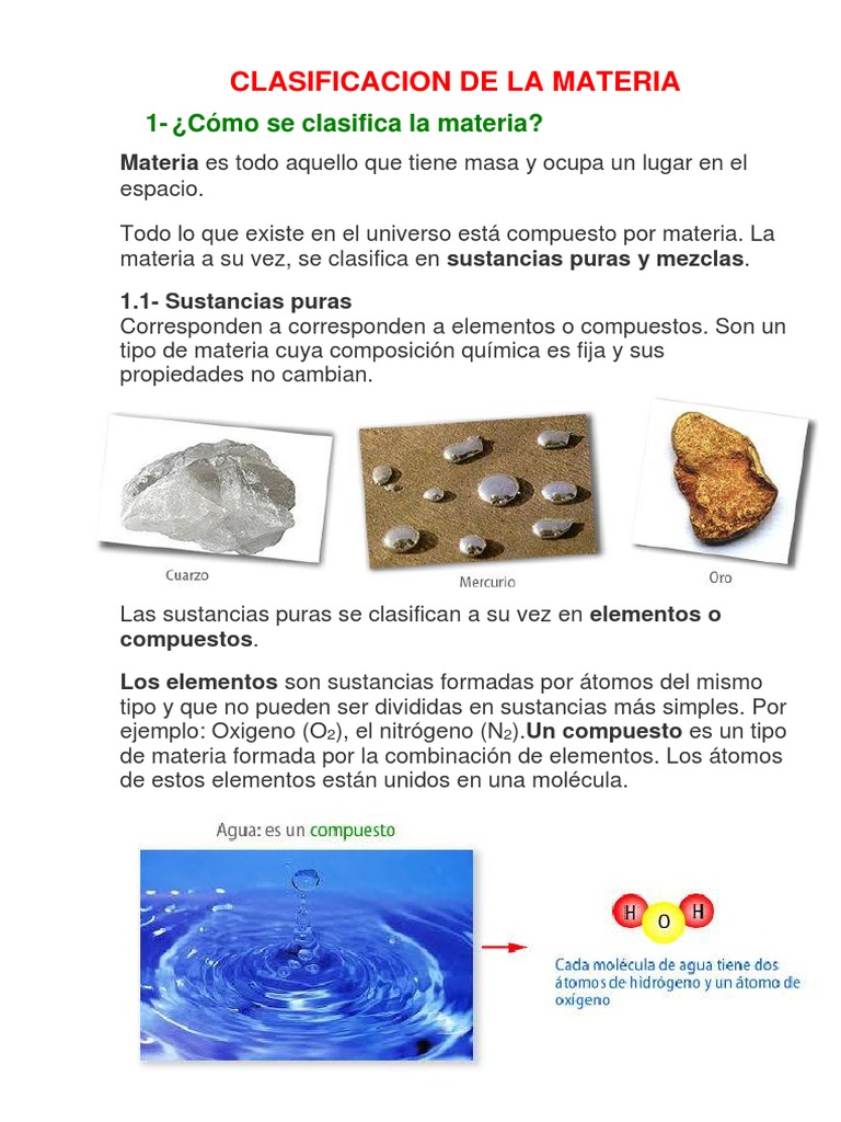 Clasificación y separación de la materia | PDF | Mezcla | Moléculas