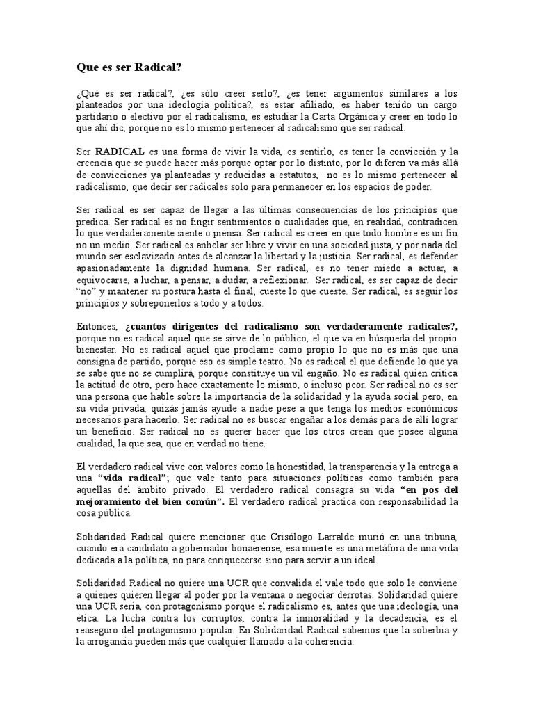 Que Es Ser Radical | PDF | Radicalismo (Histórico) | Ideologías