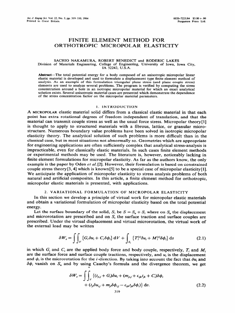 Finite Element Method For Orthotropic Micropolar Elasticity | PDF | Elasticity (Physics ...