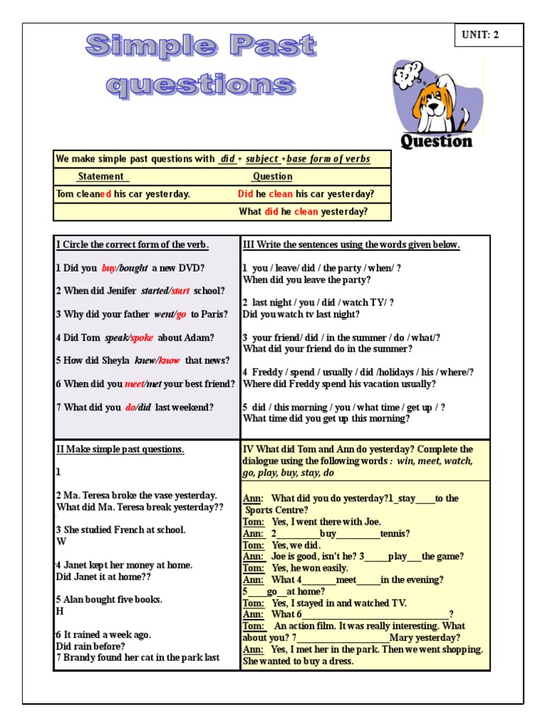 Past Simple Questions | PDF | Syntactic Relationships | Morphology