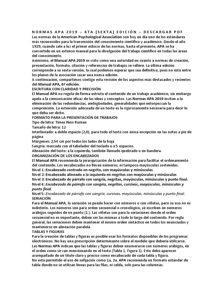 Normas Apa 2019 Descargar Gratis Pdf Tabla Base De Datos