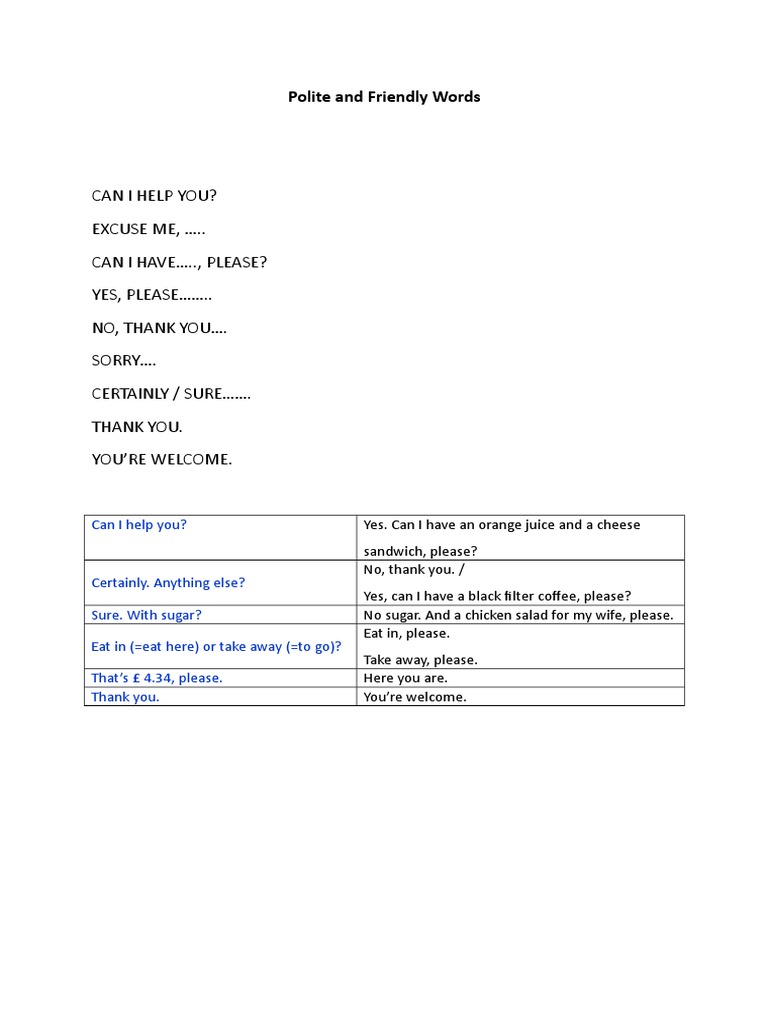 Polite and Friendly Words | PDF