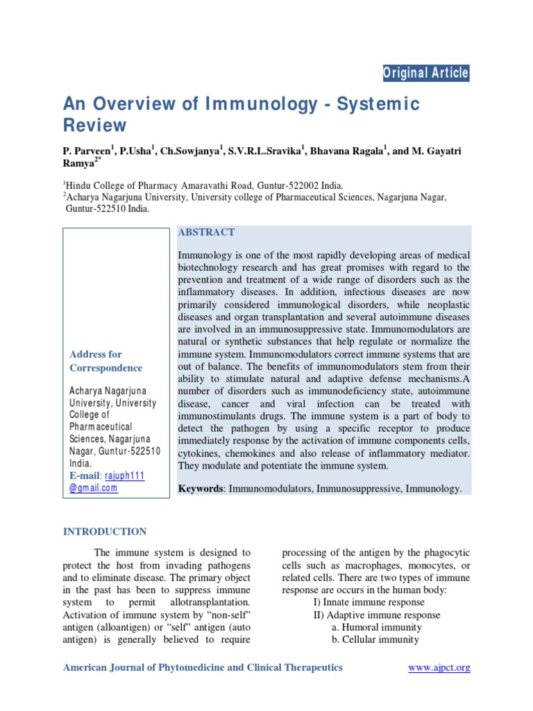 An Overview of Immunology Systemicreview PDF | PDF | Adaptive Immune ...