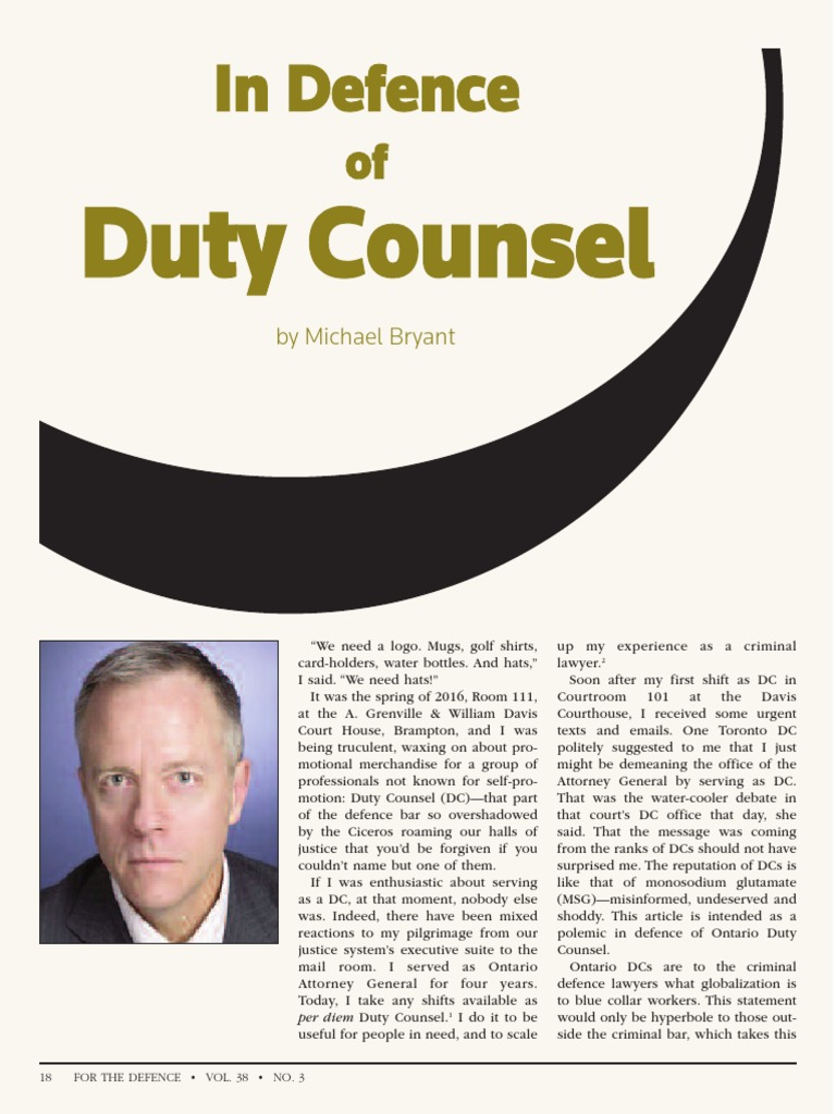 In Defence of Duty Counsel, by Michael Bryant | PDF | Legal Aid ...