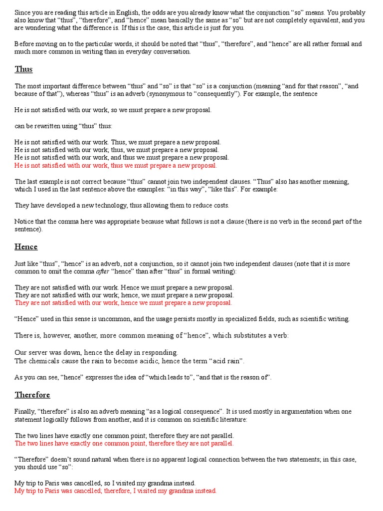 Thus Therefore Hence | PDF | Logical Consequence | Sentence (Linguistics)