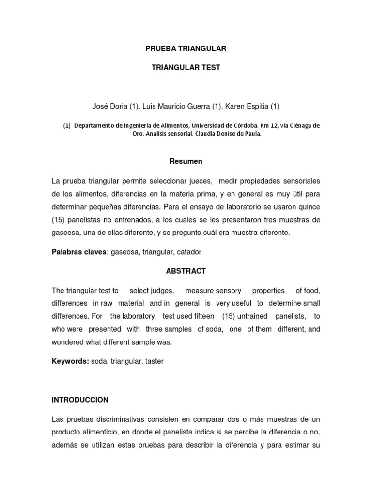 Prueba Triangular Informe | PDF | Bebidas | Alimentos
