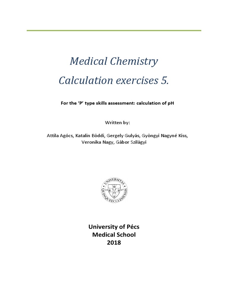 Medical Chemistry Calculation Exercises 5.: University of Pécs Medical School 2018 | PDF | Acid ...