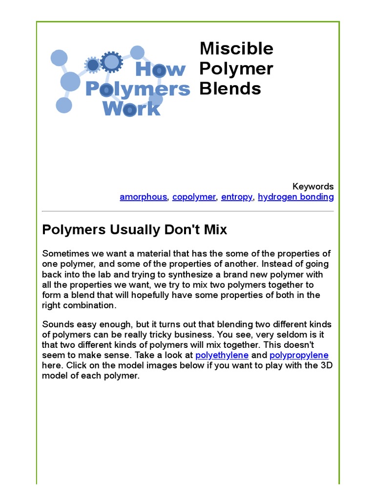 Miscible Polymer Blends | PDF | Polymers | Copolymer