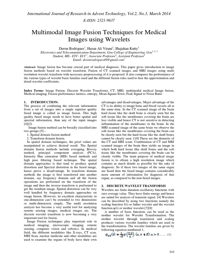 Multimodal Image Fusion Techniques For Medical Images Using Wavelets | PDF | Wavelet | Medical ...
