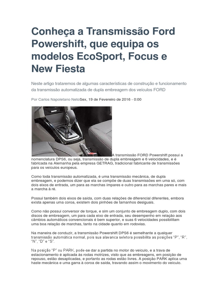 Conheça A Transmissão Ford Powershift | PDF | Transmissão (Mecânica ...