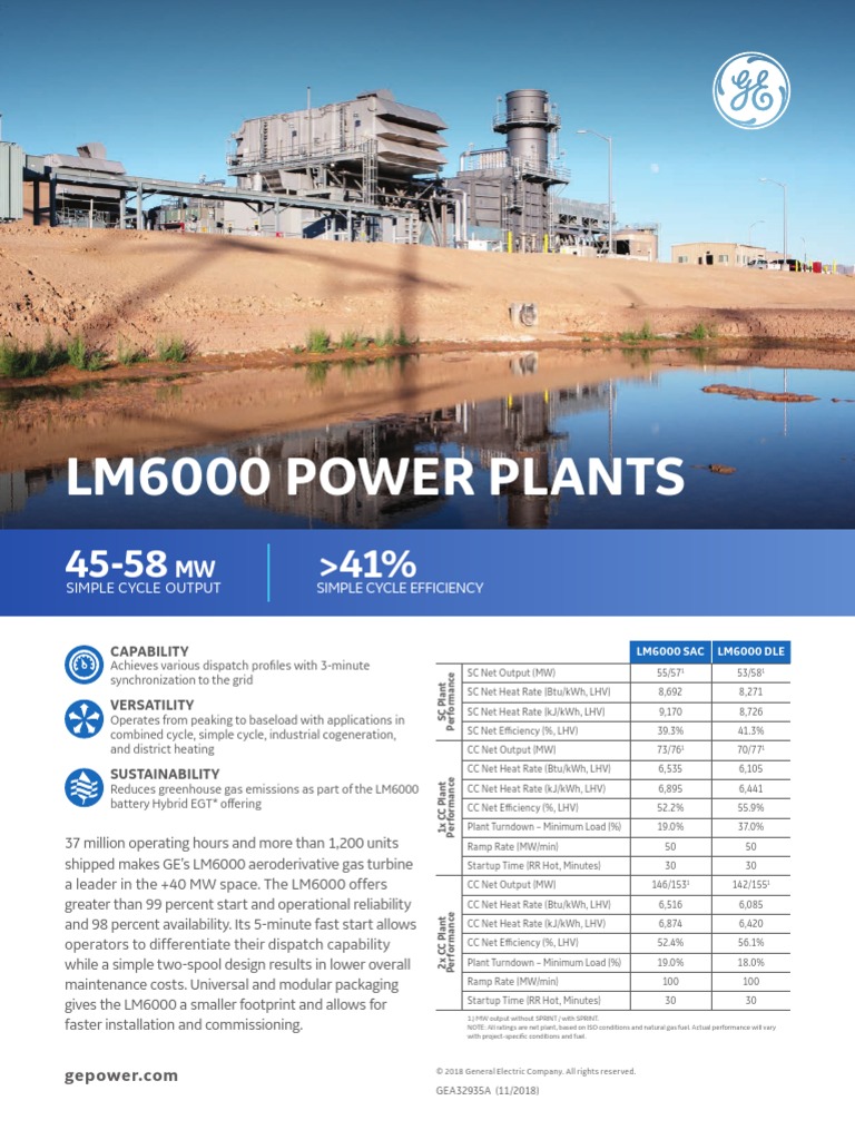 Lm6000 Power Plants: Simple Cycle Efficiency Simple Cycle Output | PDF ...