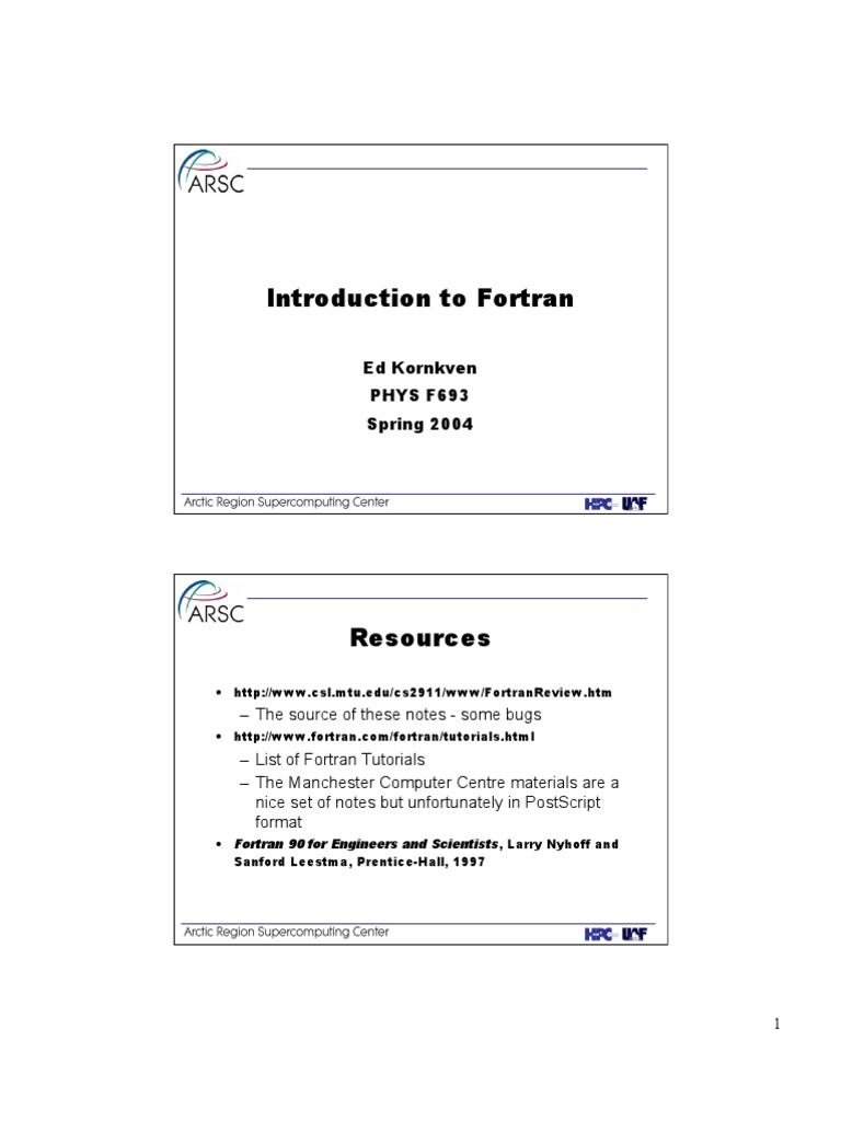 Introduction To Fortran Ed Kornkven Phys F693 Spring 2004 Pdf Subroutine Parameter