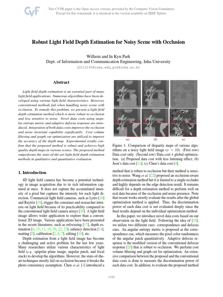Robust Light Field Depth Estimation For Noisy Scene With Occlusion ...