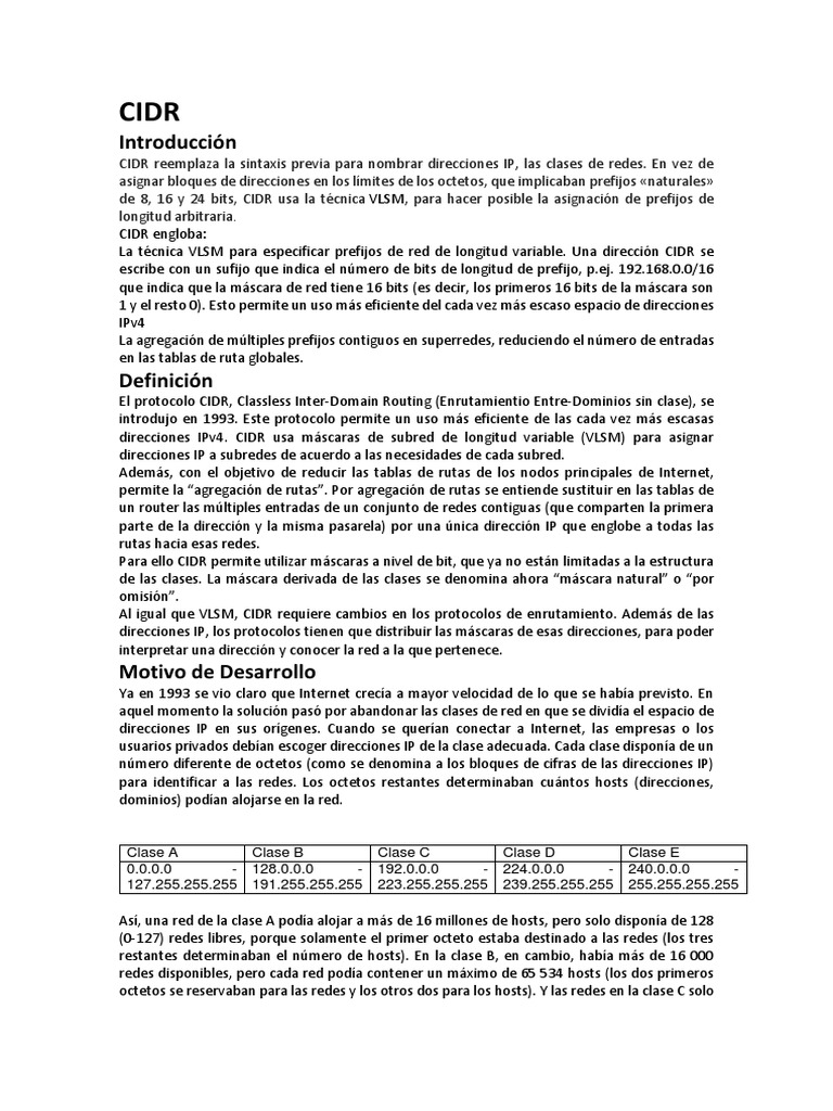 CIDR | PDF | Dirección IP | Redes de computadoras