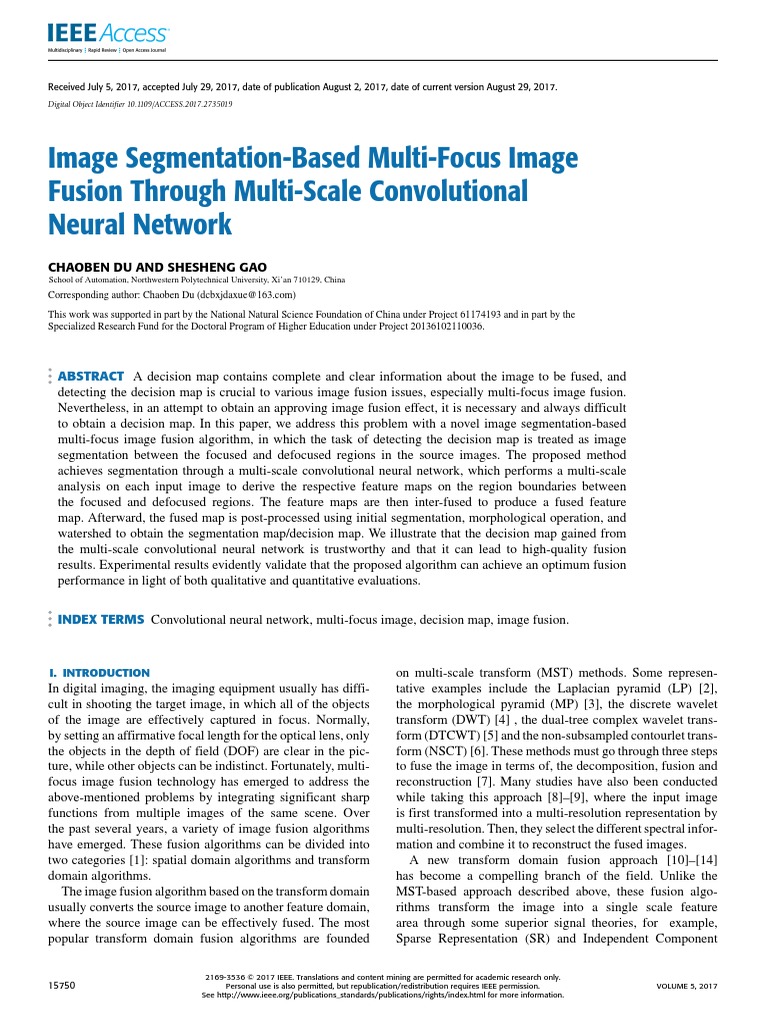 Image Segmentation-Based Multi-Focus Image Fusion Through Multi-Scale Convolutional Neural ...