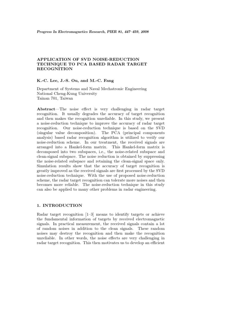 Application of SVD Noise-Reduction Technique To Pca Based Radar Target ...