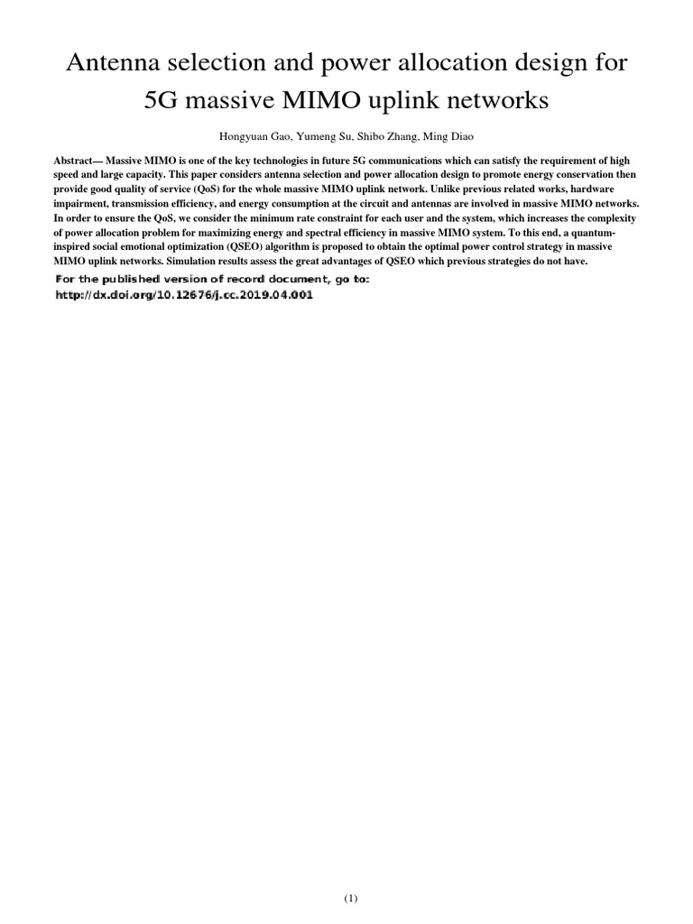 Antenna Selection and Power Allocation Design For 5G Massive MIMO ...