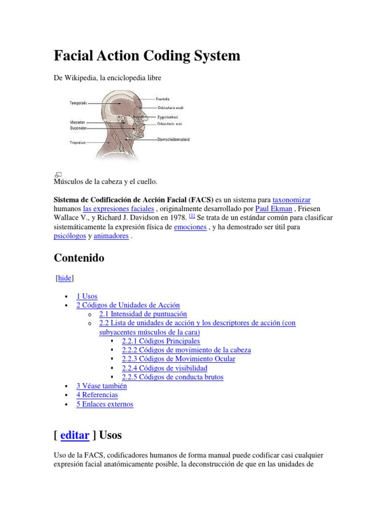 Facial Action Coding System | PDF | Anatomía humana | Ciencias del ...