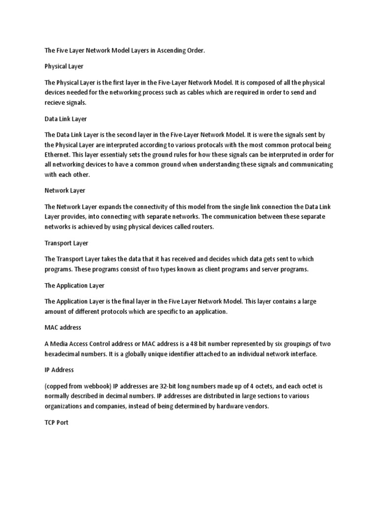 The Five Layer Network Model Layers in Ascending Order | Internet ...