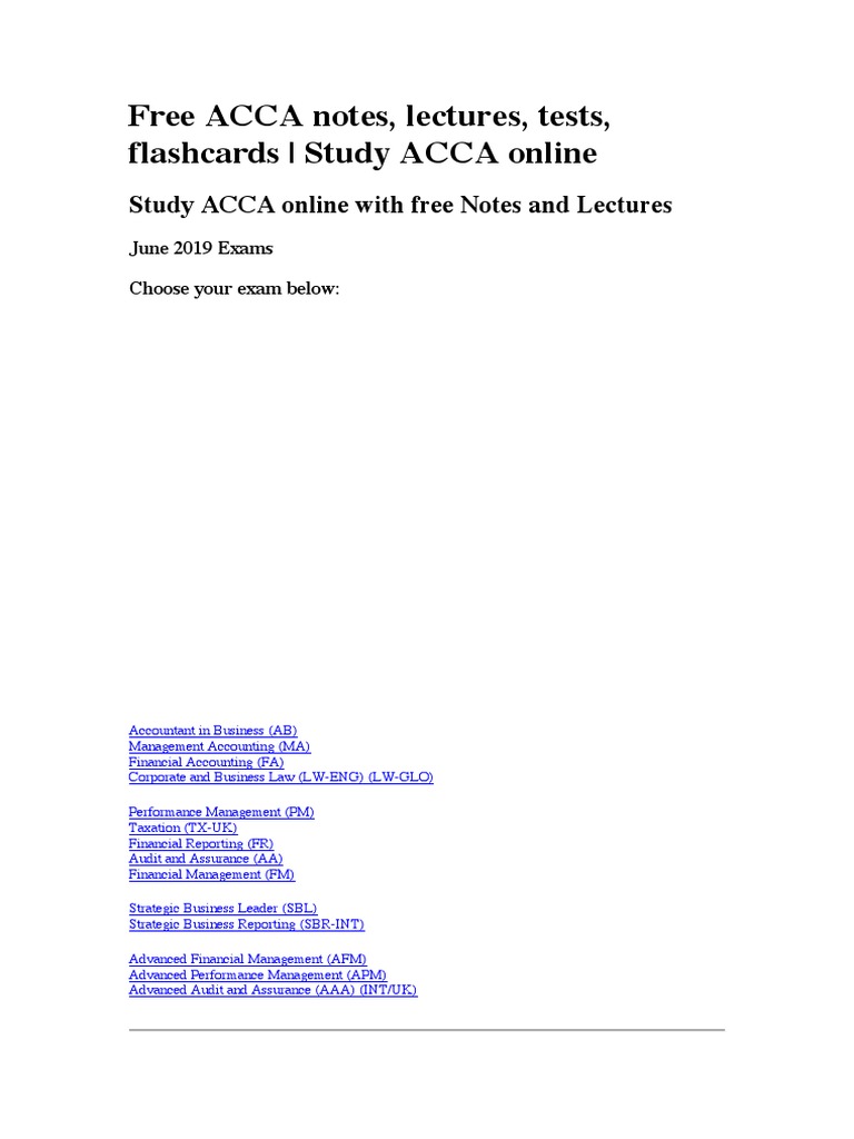 Free ACCA Notes, Lectures, Tests, Flashcards - Study ACCA Online | PDF