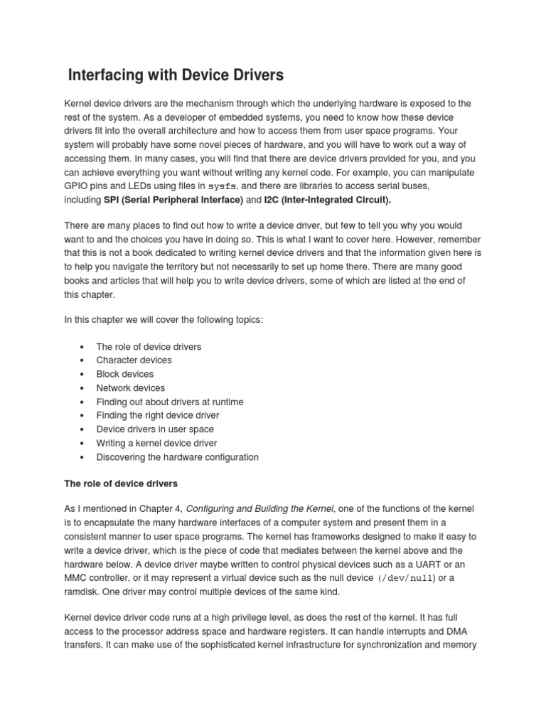 Interfacing With Device Drivers | Download Free PDF | Kernel (Operating System) | Device Driver