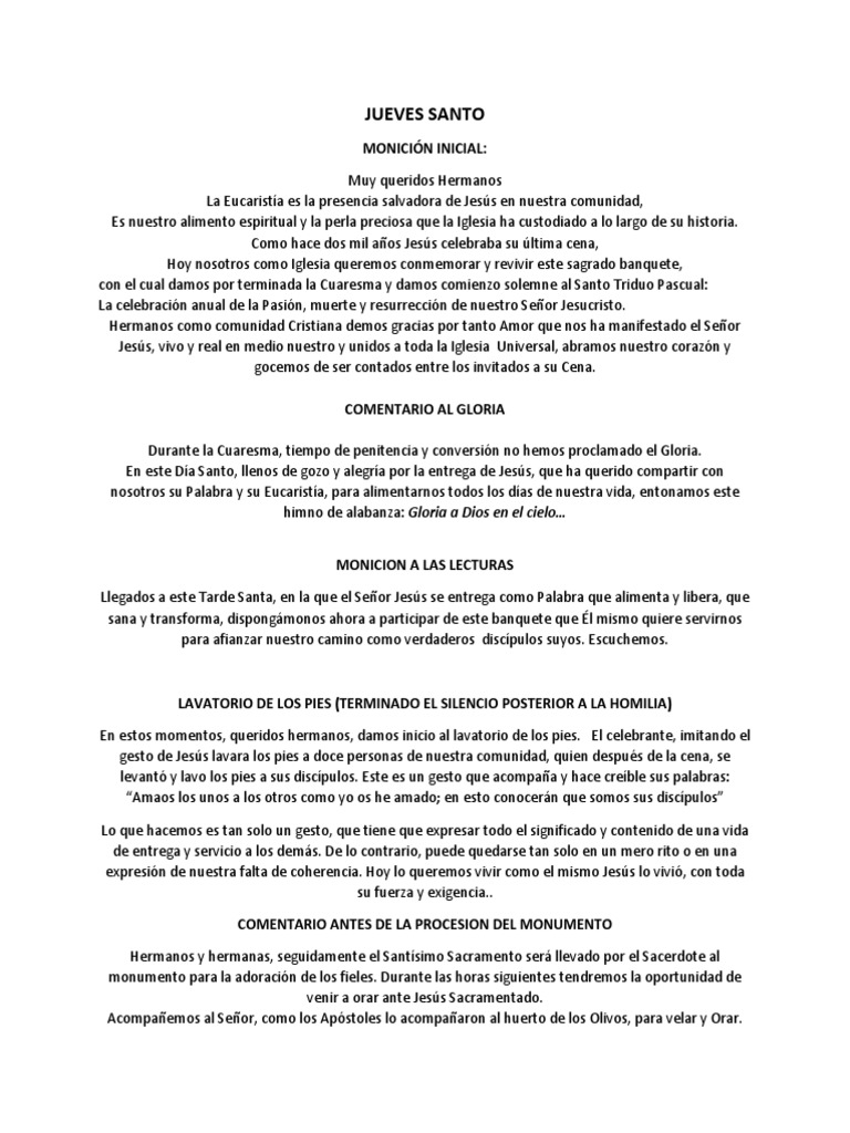 Moniciones Biblicas para El Jueves Santo | PDF | Misa (liturgia) | eucaristía