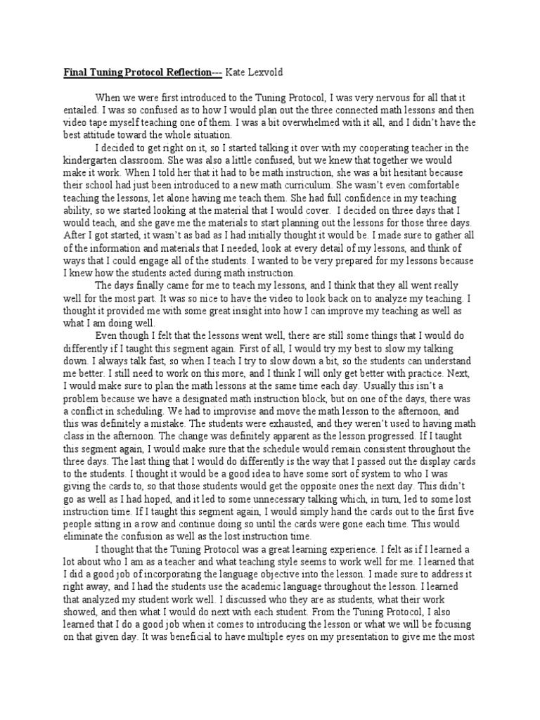 Final Tuning Protocol Reflection | PDF | Behaviorism | Teachers