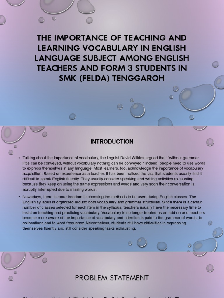 The Importance of Teaching and Learning Vocabulary in | PDF ...