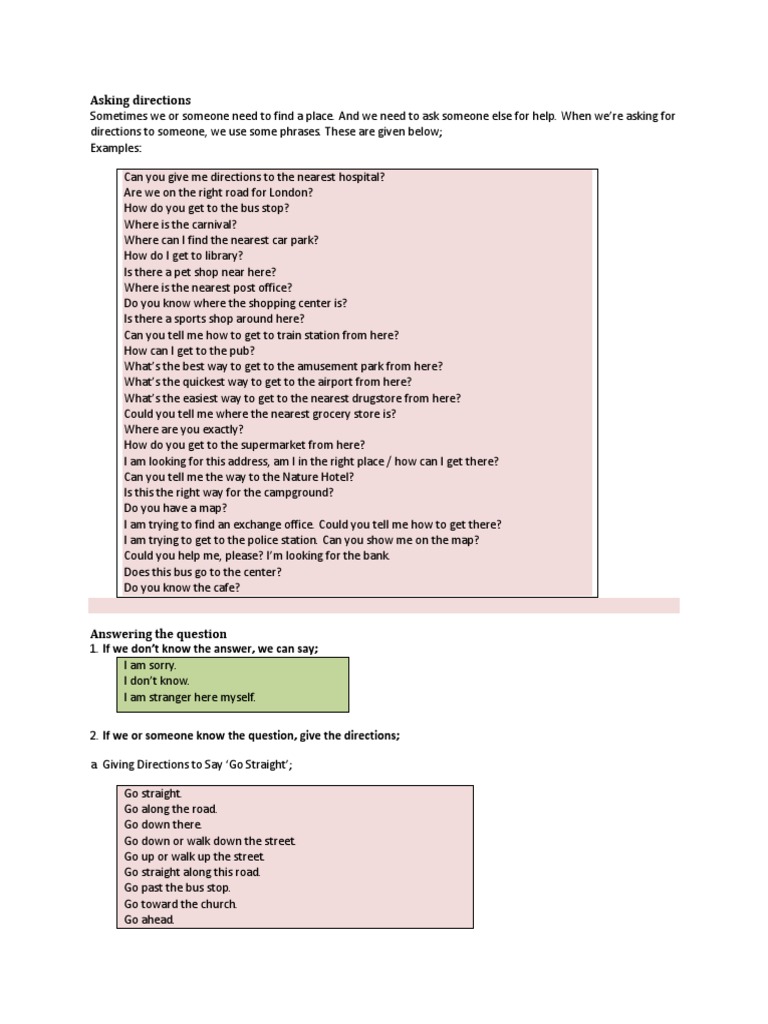 Asking Directions | PDF | Traffic | Road Transport
