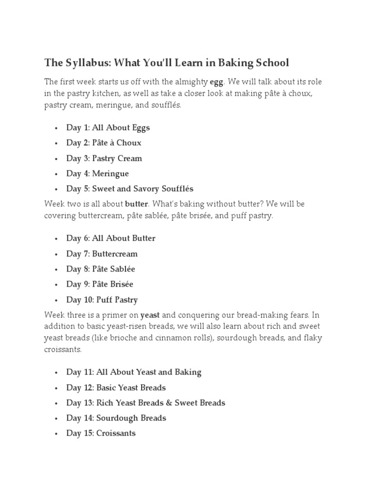The Syllabus: What You'll Learn in Baking School | PDF | Cakes | Baking