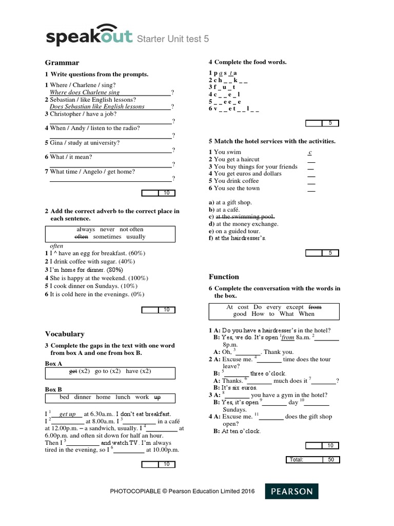 Revision Test Starter Unit | PDF | Lunch | Food And Drink