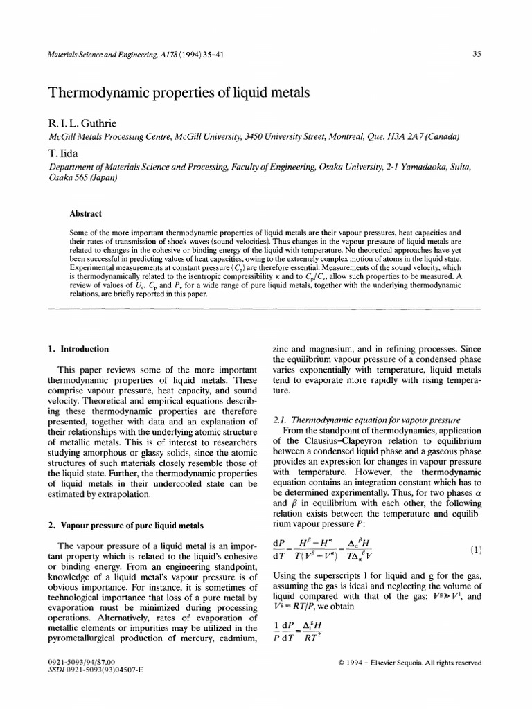 Thermodynamic Properties of Liquid Metals PDF | PDF | Heat Capacity | Heat