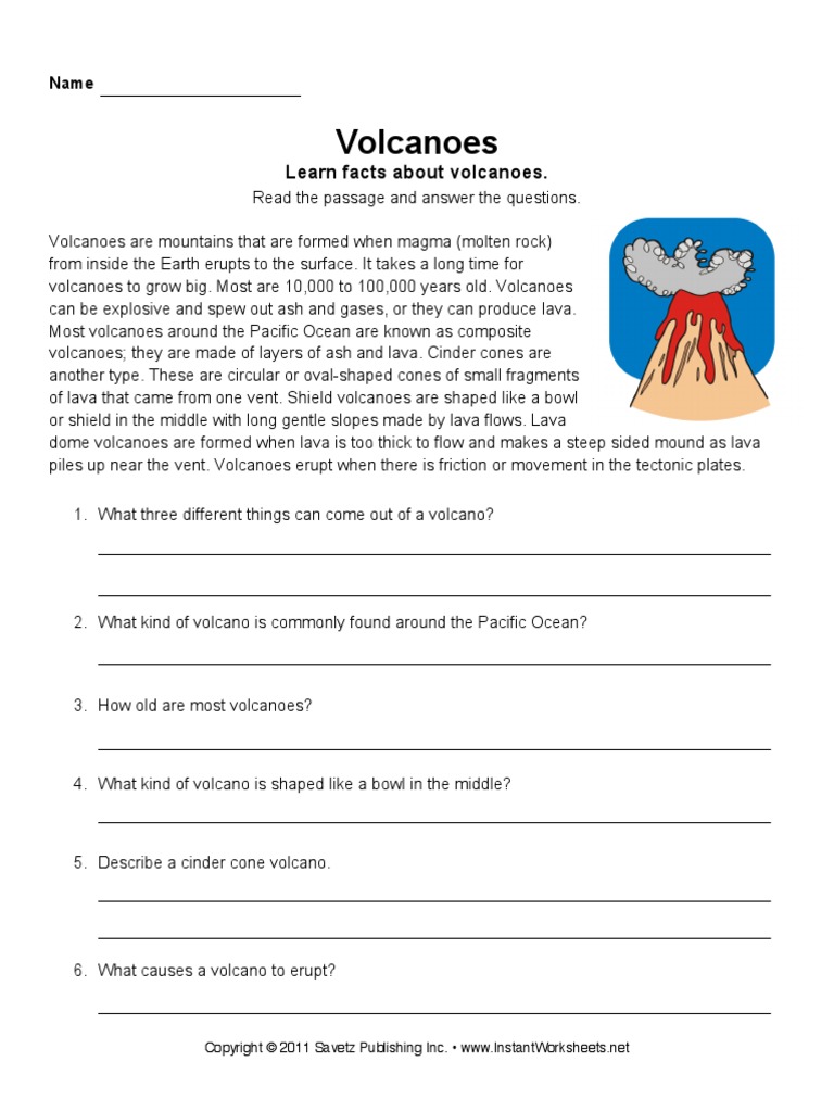 Volcano Worksheet | PDF
