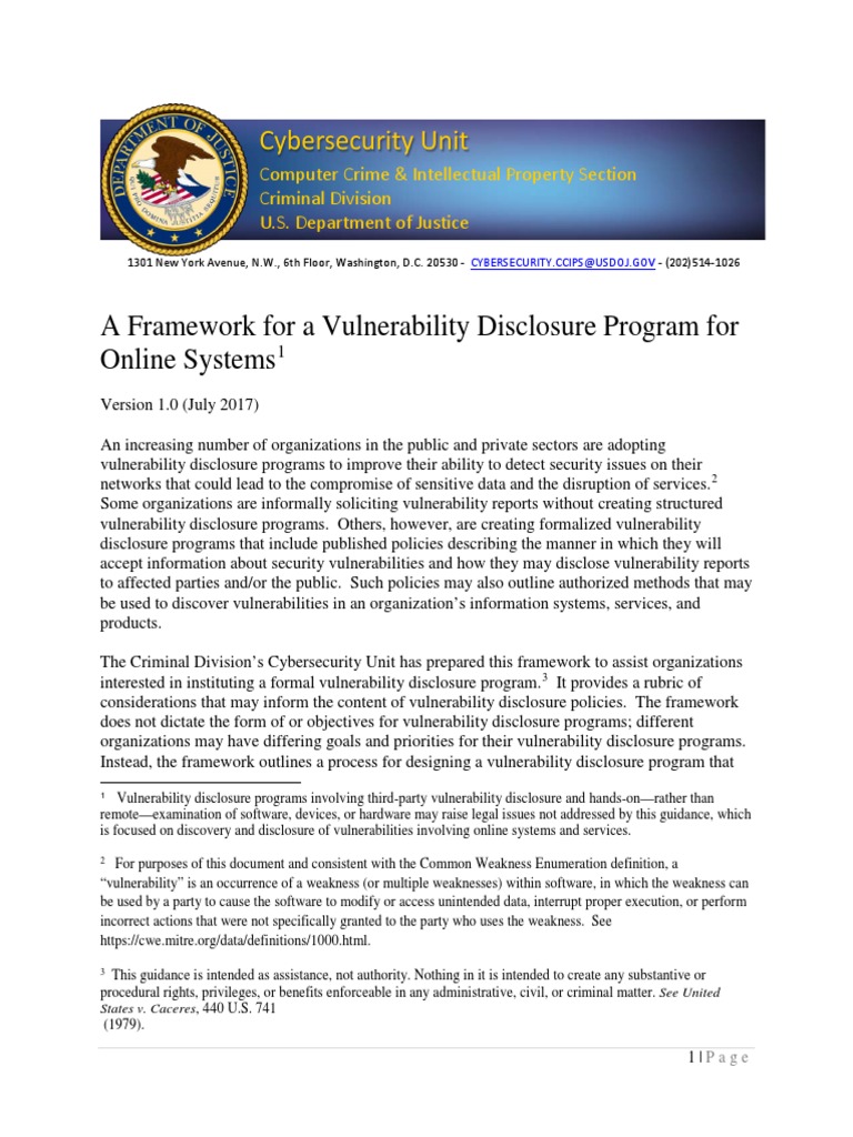 A Framework For A Vulnerability Disclosure Program For Online Systems Download Free Pdf