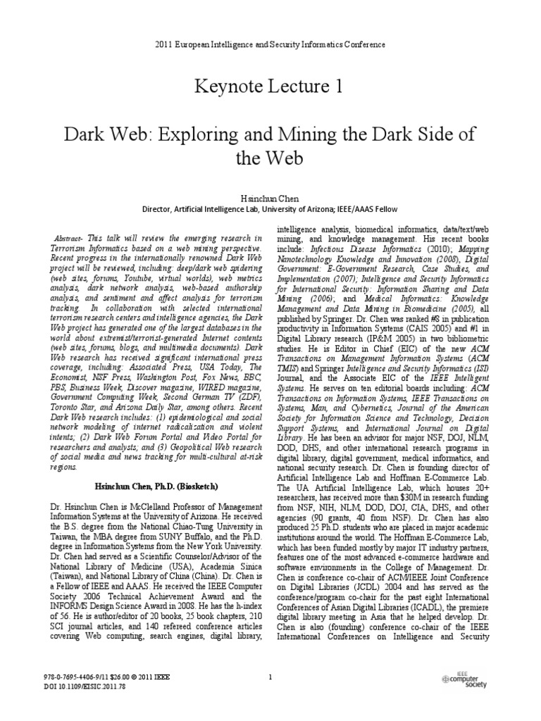 Keynote Lecture 1 Dark Web: Exploring and Mining The Dark Side of The Web | PDF | Computing And ...
