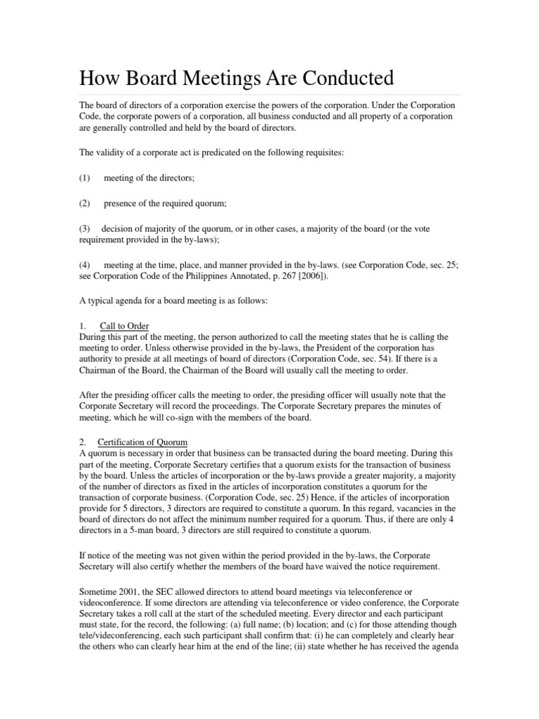 How Board Meetings Are Conducted | PDF | Quorum | Board Of Directors