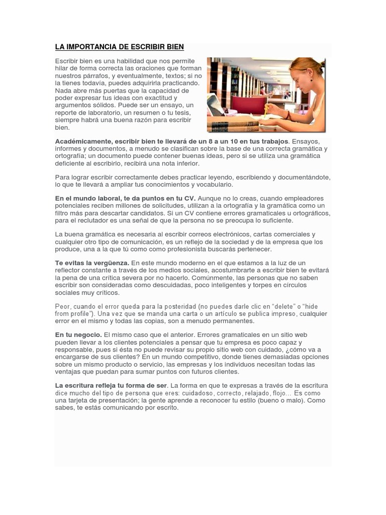 La Importancia De Escribir Bien | Escritura | Aprendizaje