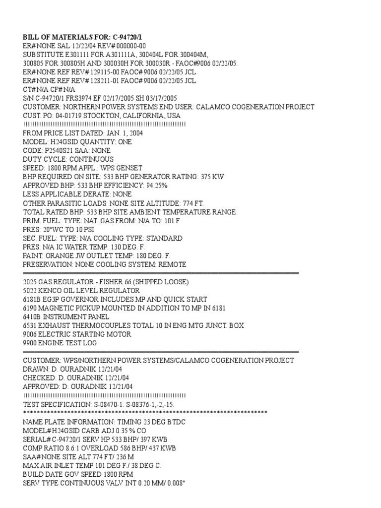 C 94720 1 Engine BOM | PDF | Pipe (Fluid Conveyance) | Horsepower